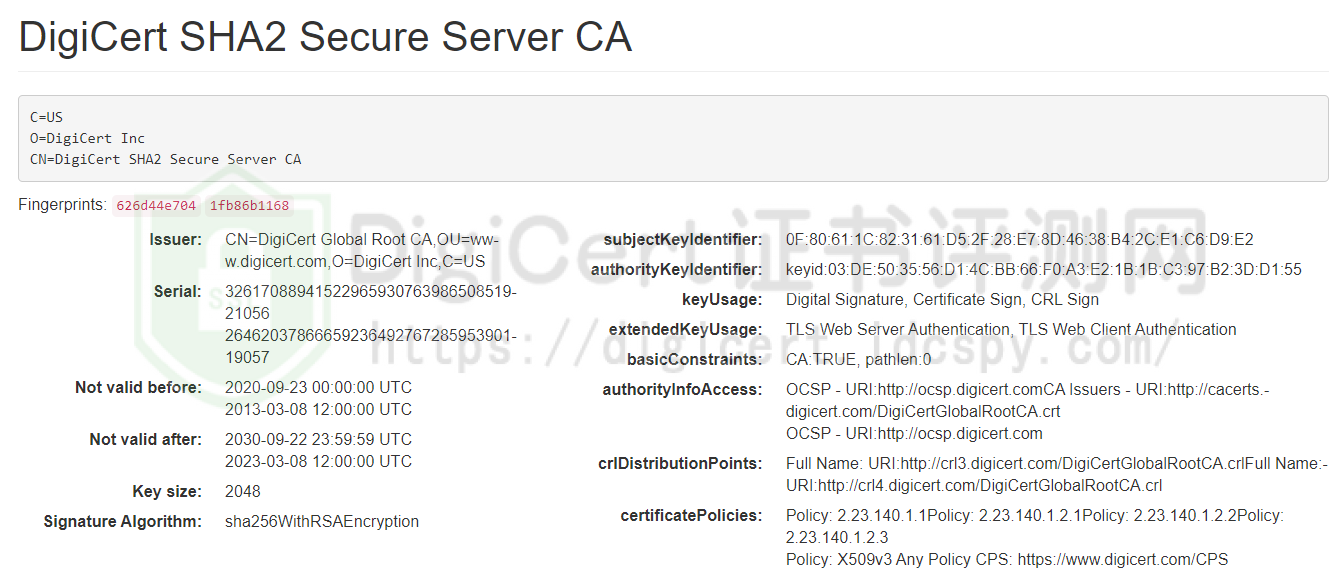 DigiCert SHA2 Secure Server CA是什么？ - DigiCert证书评测网